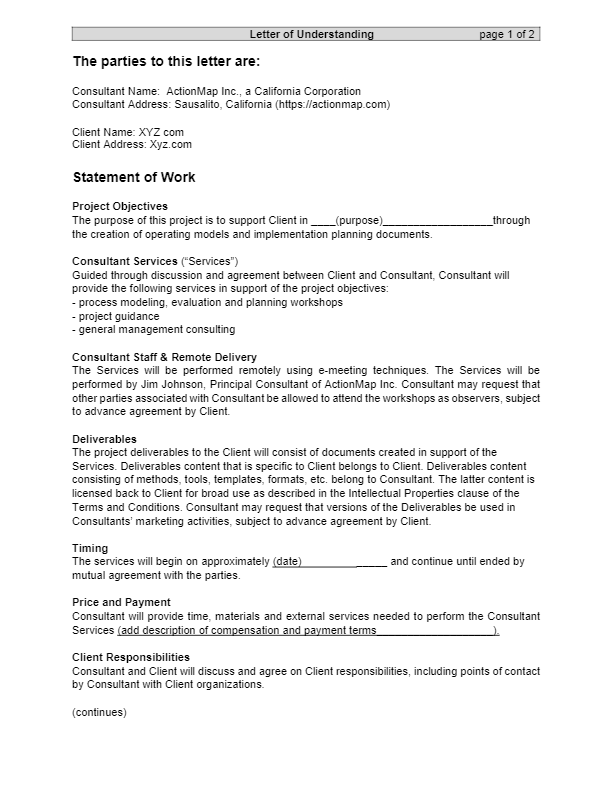 Generic Sample LOU | ActionMap